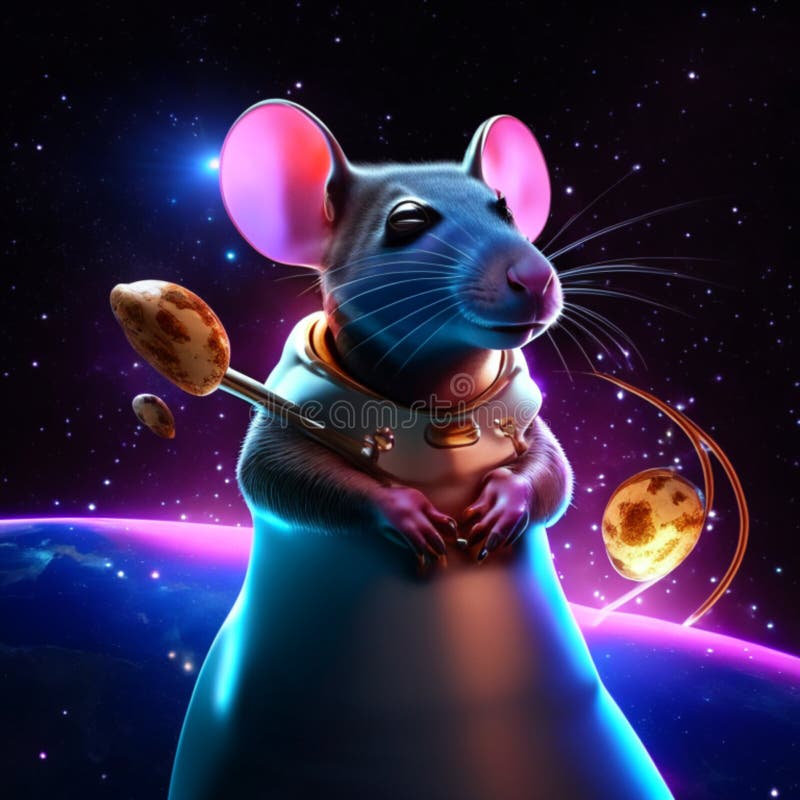 Mouse in the Space with Planets and Stars, 3d Render Illustration AI ...