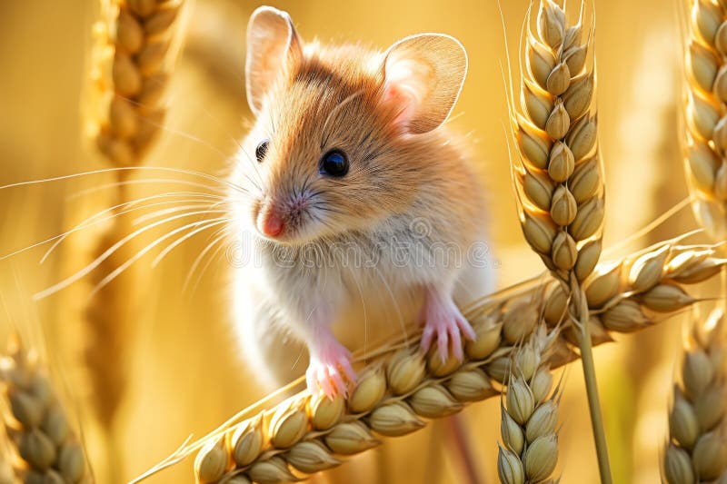 Mouse on a Spike of Wheat in a Field Stock Illustration - Illustration ...