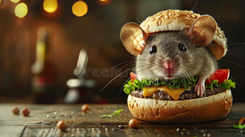 The Mouse is Standing by the Burger. Generative AI. Stock Illustration ...
