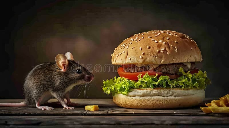 The Mouse is Standing by the Burger. Generative AI. Stock Illustration ...
