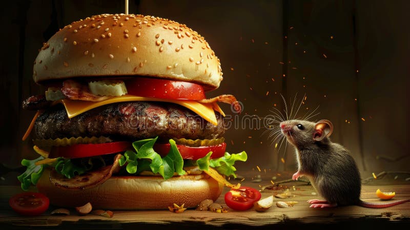 The Mouse is Standing by the Burger. Generative AI. Stock Illustration ...