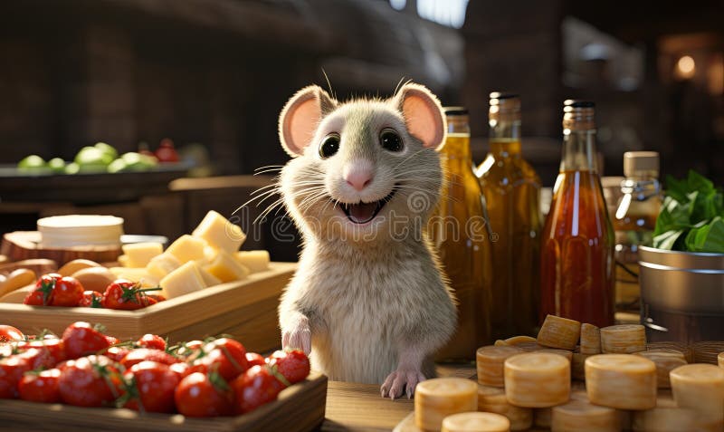 Mouse Standing in Front of Table of Food Stock Photo - Image of cute ...