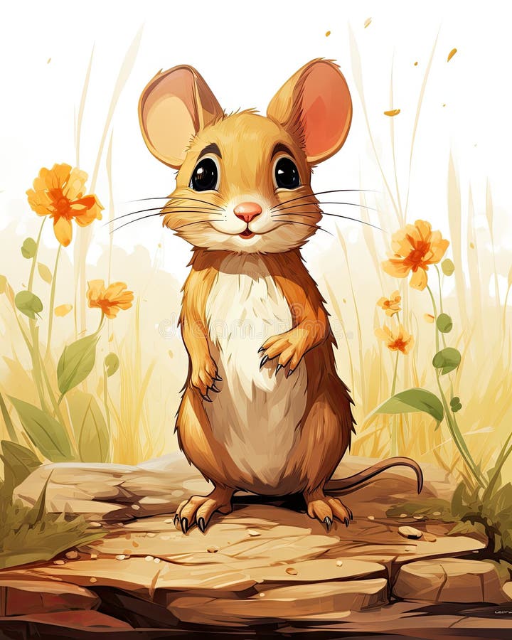 A Mouse Standing on a Log in a Field of Flowers. Generative Ai Stock ...