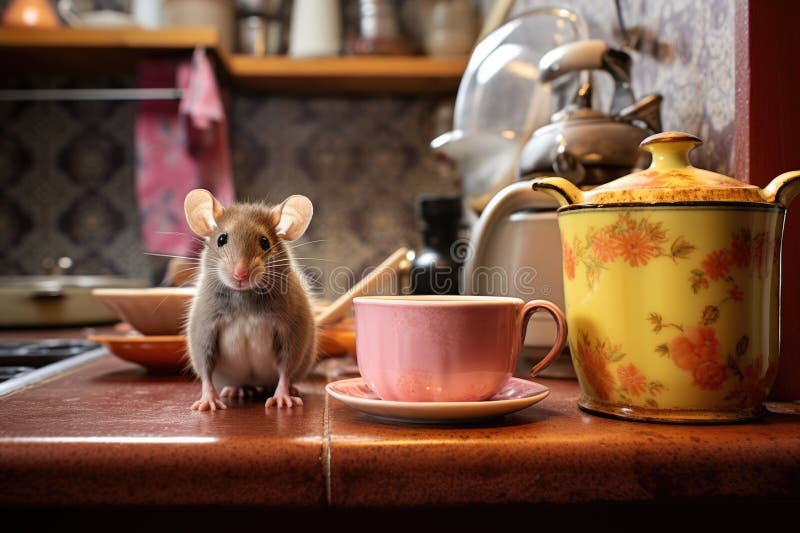 Mouse Standing Next To an Open Sugar Bowl on a Kitchen Table Stock ...