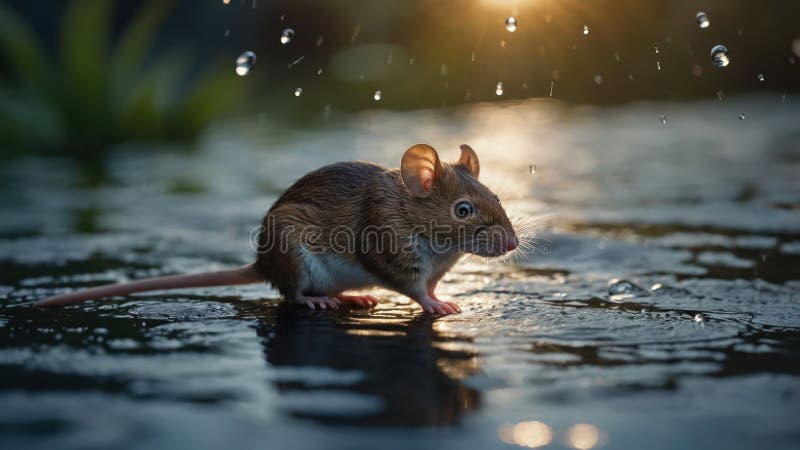 Adorable House Mouse in the Rain at Sunset Stock Illustration ...