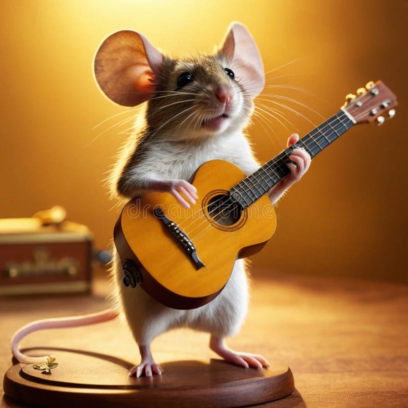 The Mouse Stands and Plays the Guitar Stock Illustration - Illustration ...