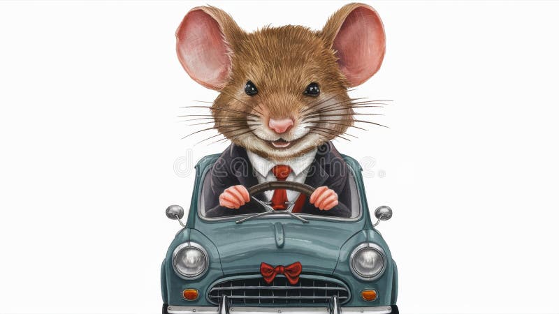 A Mouse in a Suit Driving an Old Car with the Top Down, AI Stock Image ...