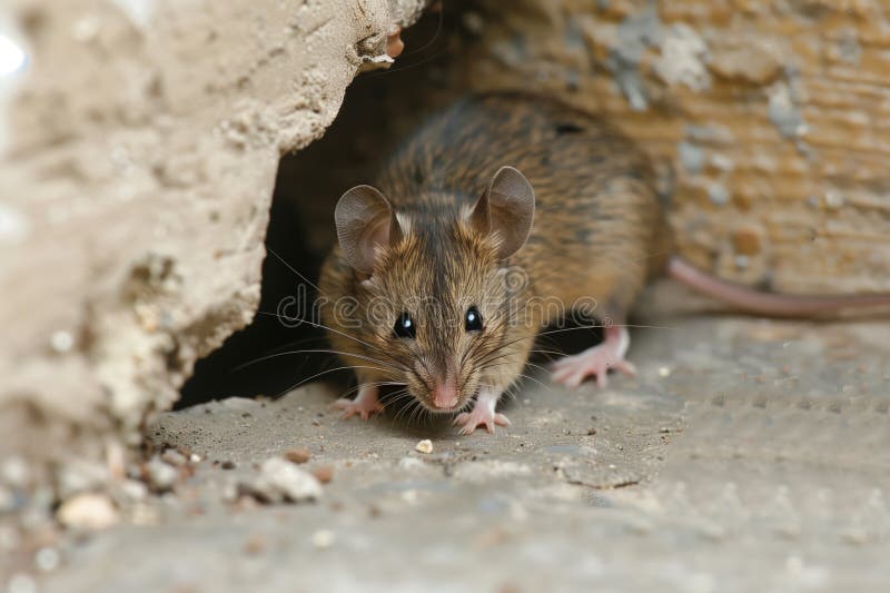 Mouse with Tiny Feet Visible at the Entrance of a Wall Cavity Stock ...