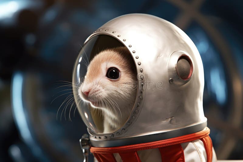 A Mouse in a Tiny Space Helmet, Standing by a Model Rocket Stock Photo ...