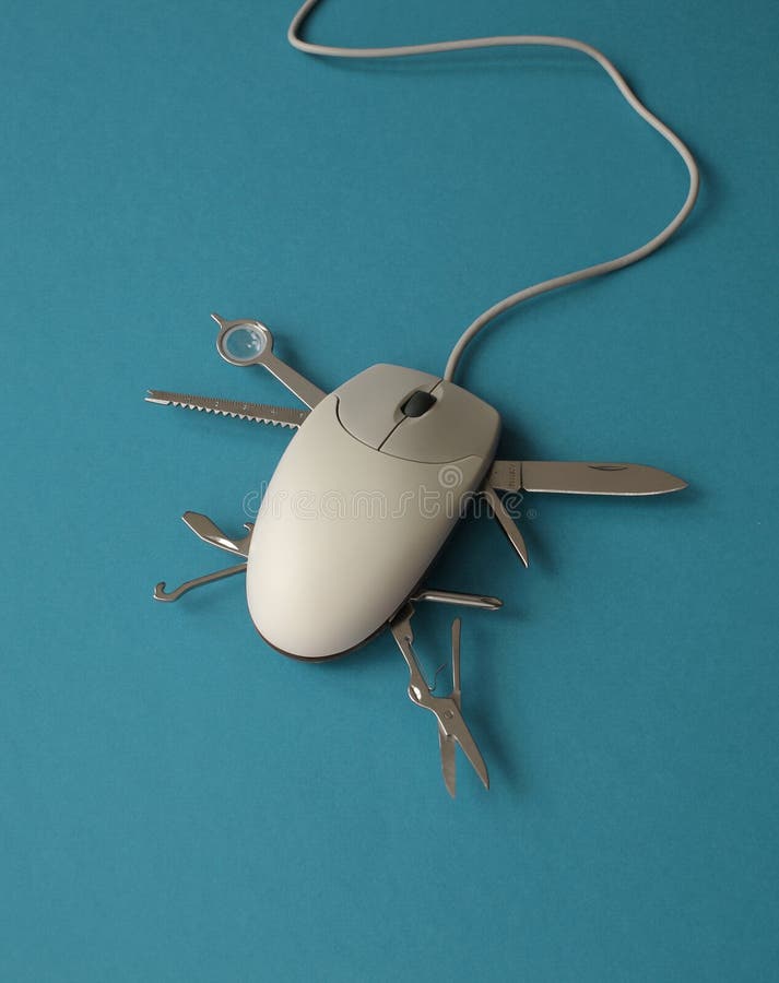 Computer Mouse Turned into Swiss Army Knife Stock Photo - Image of blue ...