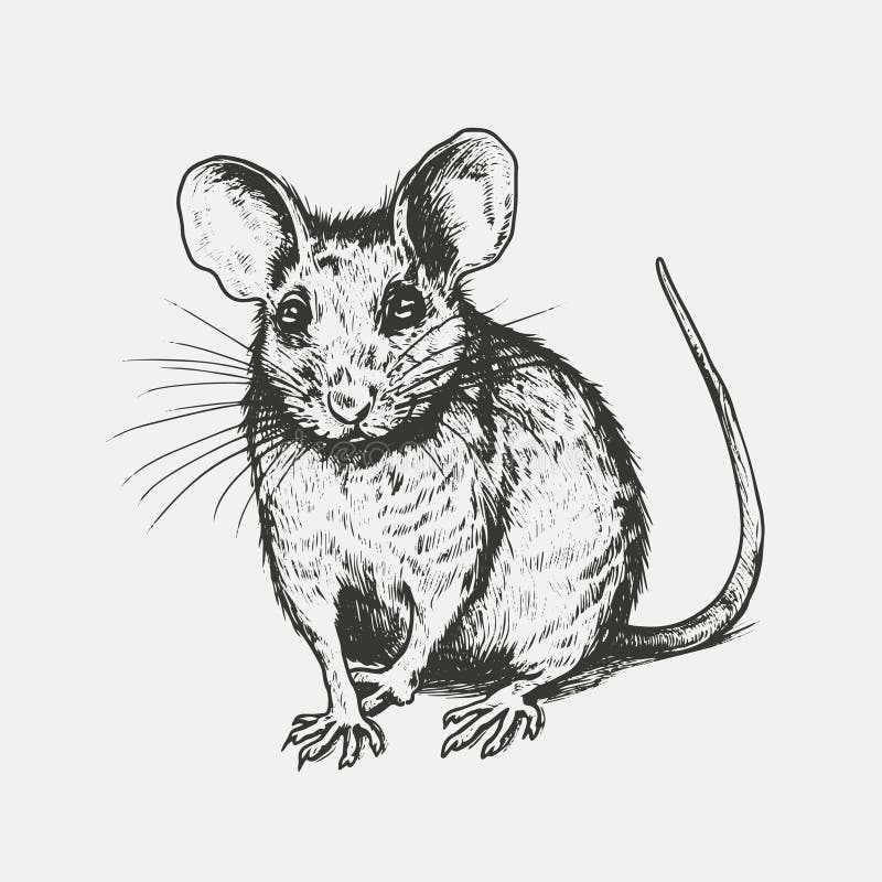 Mouse (rat), Hand Drawn Gravure Style, Vector Sketch Illustration Stock ...