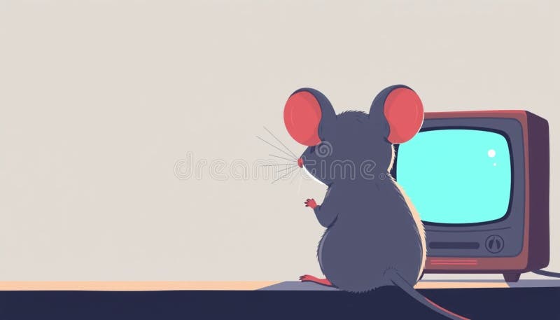 Mouse Watching Television Screen in Quiet Home Setting for ...