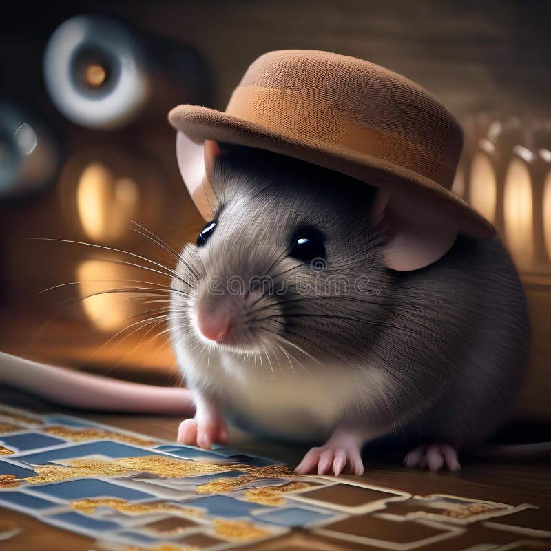 A Mouse Wearing a Detective Hat and Analyzing a Digital Puzzle on a ...