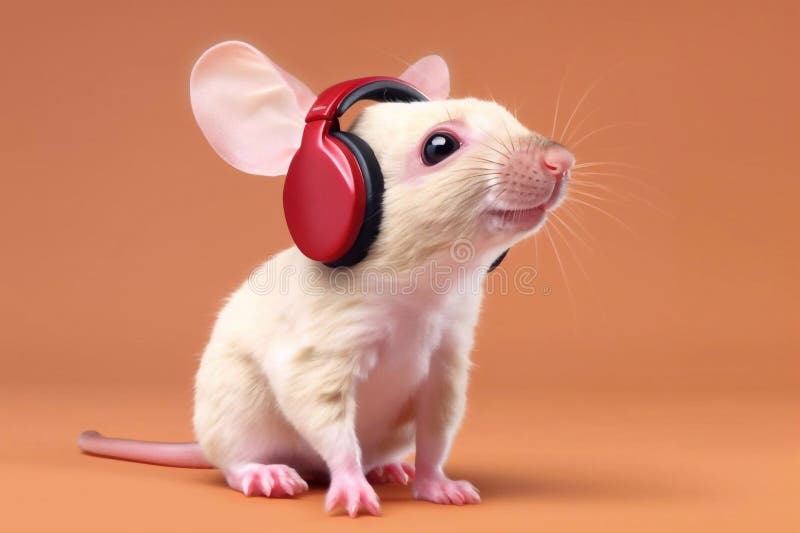 Mouse Wearing Headphones on Peach Color Background, Generative AI Stock ...