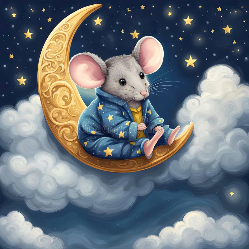 Mouse Wearing Pajamas on Crescent Moon Stock Illustration ...