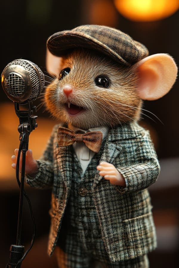Mouse Wearing a Suit and Bow Tie Stands on a Microphone. Stock Photo ...
