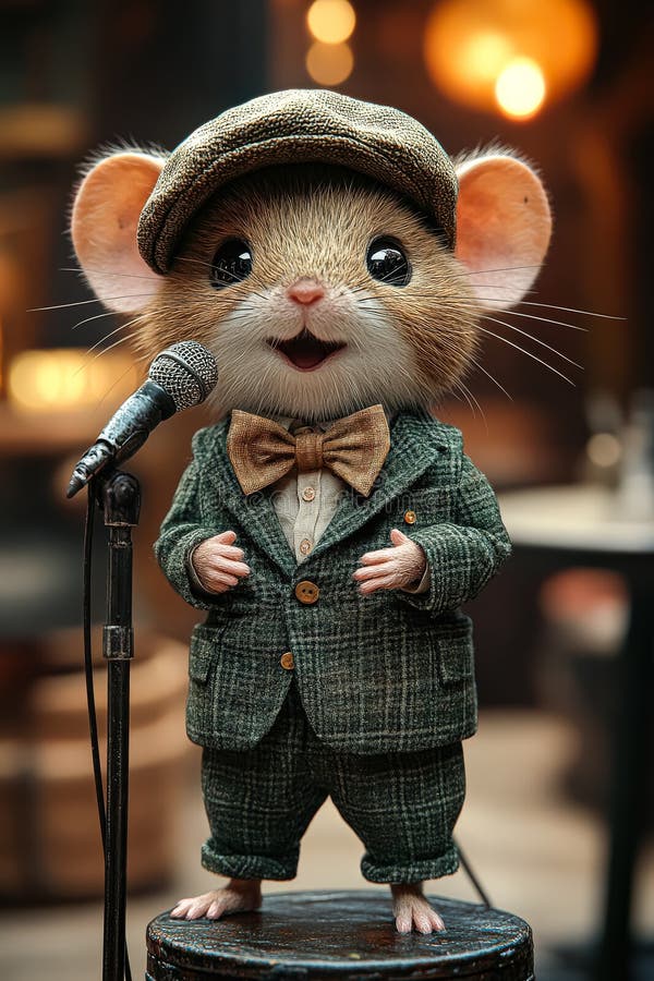 Mouse Wearing a Suit and Bow Tie Stands on a Microphone Stock Image ...