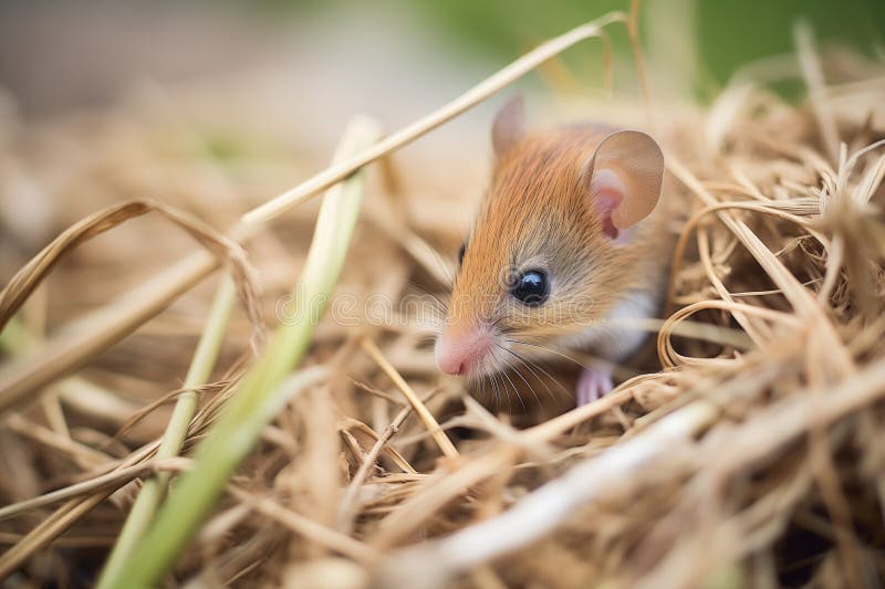 Mouse Weaving Grass into Nest Structure Stock Image - Image of grass ...