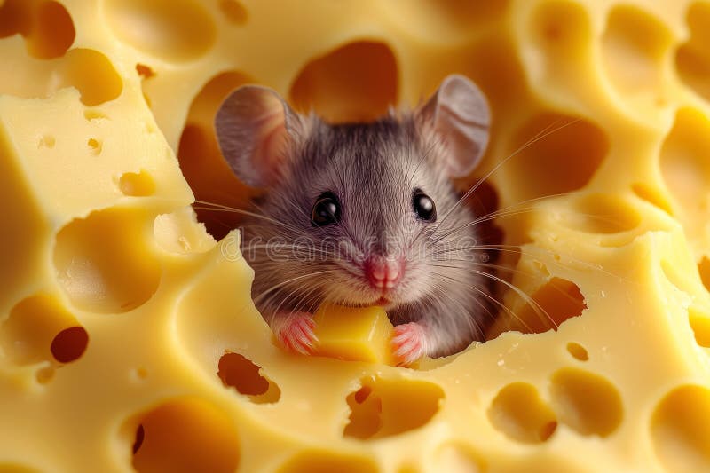 A Mouse with Yellow Cheese Looking at the Camera . Stock Illustration ...