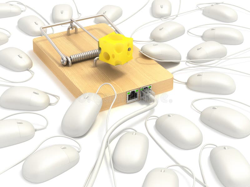 Mousetrap on lan port stock illustration. Illustration of problems ...
