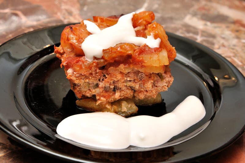 Mousaka with potatoes stock photo. Image of glass, meat - 47931712