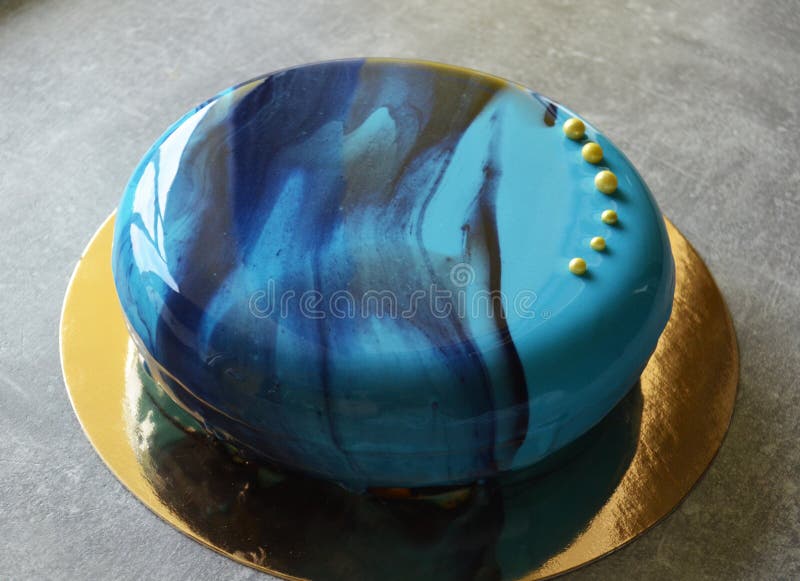 Mousse Cake with Blue Mirror Glaze. Stock Photo - Image of sweet ...