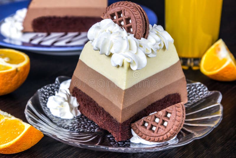 Mousse Cake Three Chocolates Stock Image - Image of gourmet, decorate ...