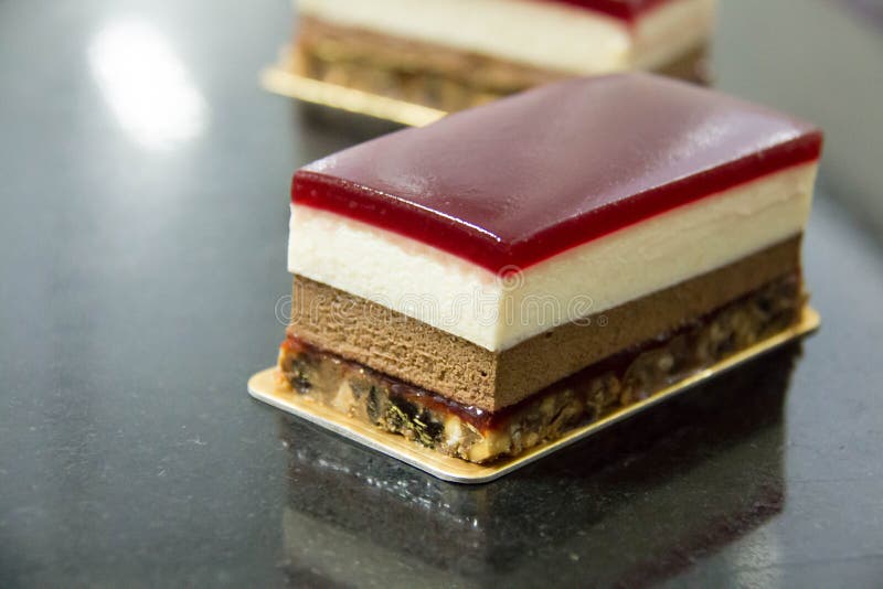 Mousse Layer Cheese Cake on a Table Stock Photo - Image of fruit ...