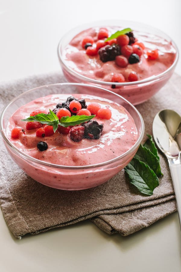 Mousse of Mixed Berries in Bowls Stock Photo - Image of breakfast ...