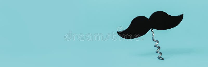 Moustache Corkscrew on Blue Background, Web Banner Stock Image - Image ...