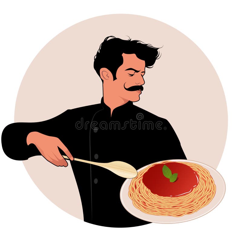 Chef With A Plate Of Spaghetti Stock Vector - Illustration of employee ...