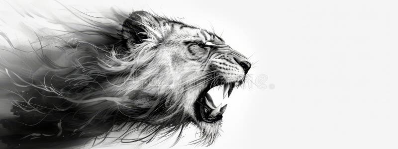 Mouth Agape, Mane Flowing in the Wind Stock Illustration - Illustration ...