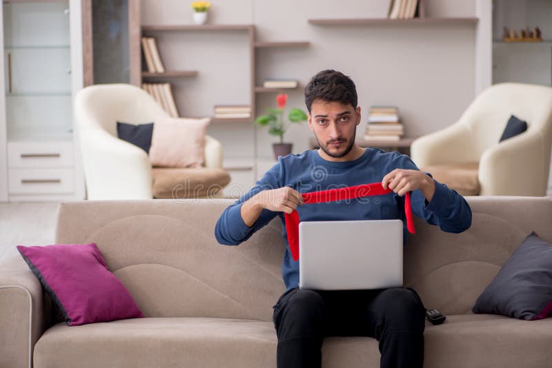 Mouth Closed Young Man Working from Home Stock Image - Image of ...