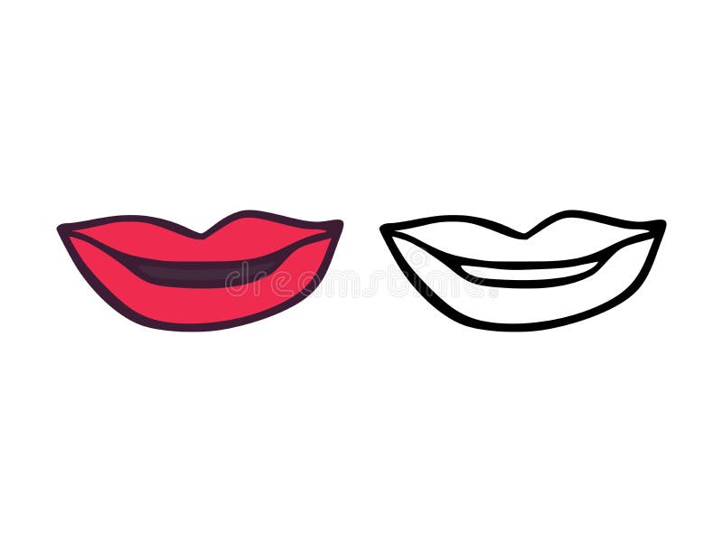 Mouth or Lips in Cartoon and Outline Style Stock Illustration ...
