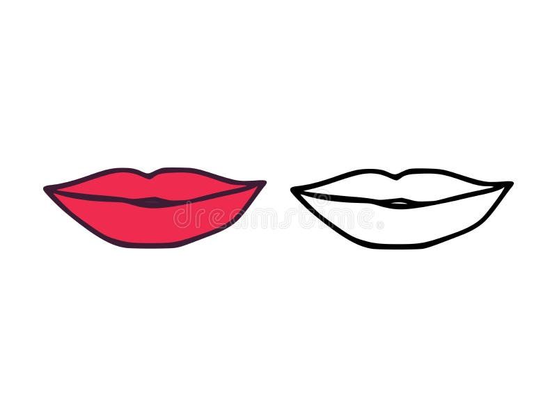 Mouth or Lips in Cartoon and Outline Style Stock Illustration ...