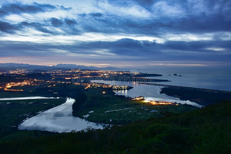 Mouth of the River in a Beautiful Meander Stock Image - Image of cloud ...
