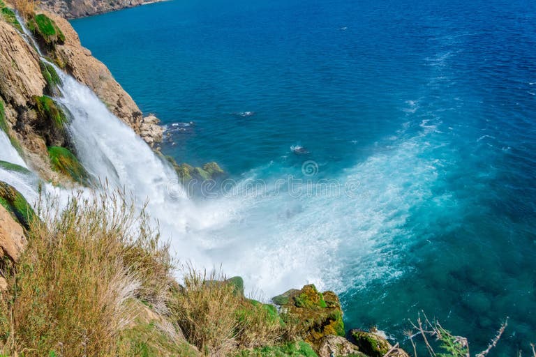 Mouth of the River and a Powerful Waterfall in the Mediterranean Sea ...