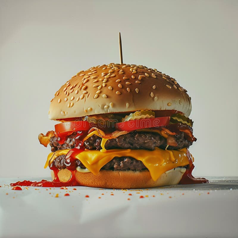 A Mouth-watering Cheeseburger Stacked with Layers of Bacon and Fresh ...