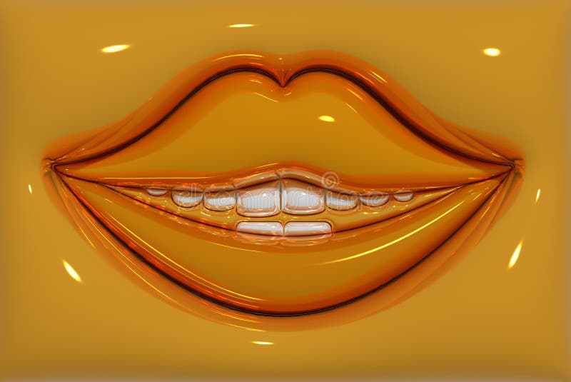 Mouth with Yellow Lips and White Teeth, 3D Rendering Illustration Stock ...
