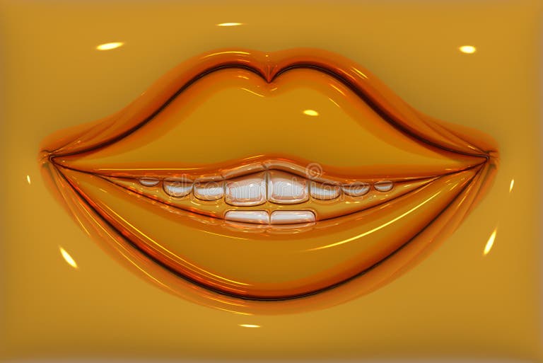 Mouth with Yellow Lips and White Teeth, 3D Rendering Illustration Stock ...