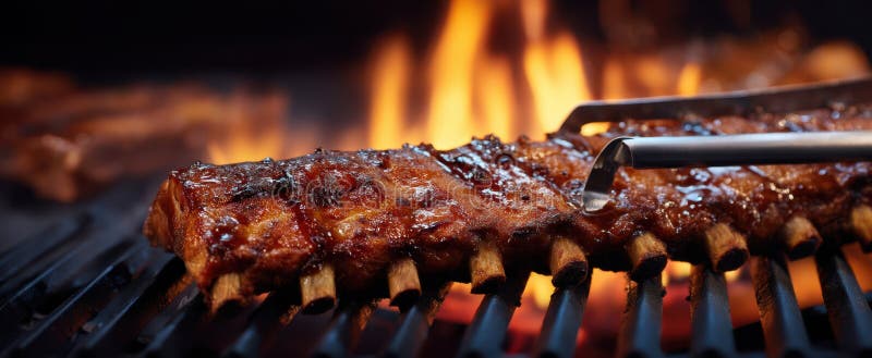 The Mouthwatering Barbecue Ribs Sizzling Over an Open Flame..AI ...