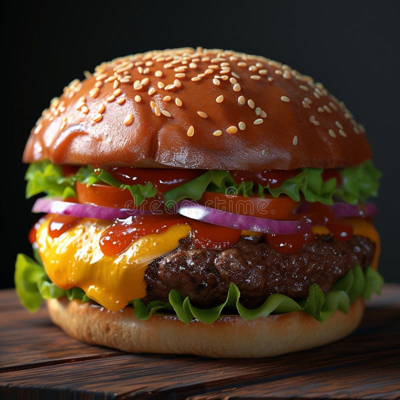 A Mouthwatering Cheeseburger with Fresh Toppings and a Sesame Seed Bun ...