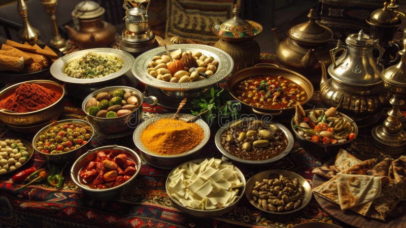 A Mouthwatering Display of Middle Eastern Cuisine Stock Illustration ...