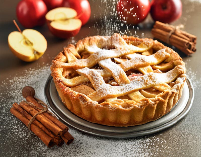 An Apple Pie with Powdered Sugar and Cinnamon Stock Illustration ...