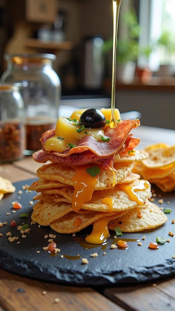 Mouthwatering Nacho Stack with Cheese, Bacon, and Dressing Stock Image - Image of vibrant, sauce ...