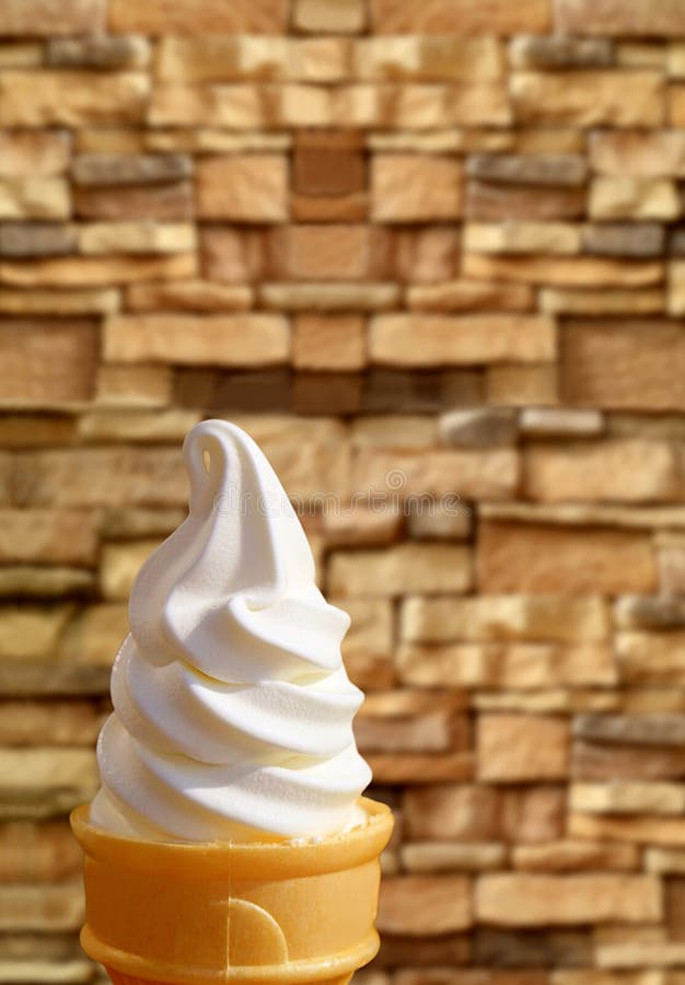 Vanilla Soft Serve Ice Cream Cone on Stone Block Wall Backdrop Stock ...