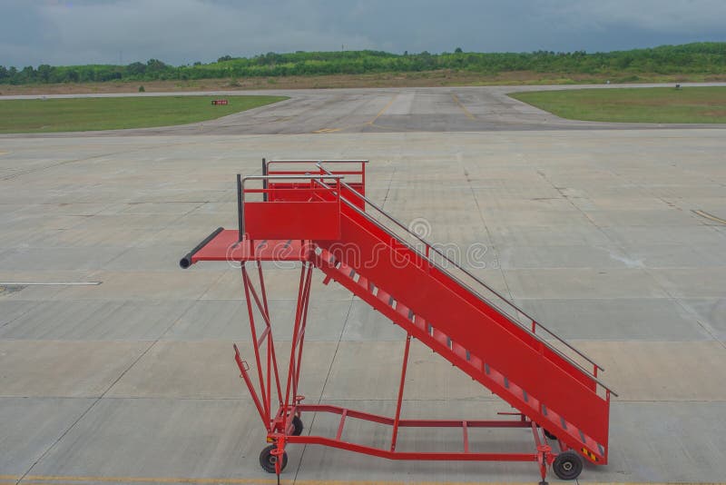 Movable Boarding Ramp for Passenger is Waiting for Airplane. Stock ...