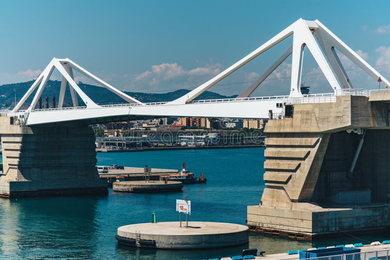 Movable Bridge of Puente Puerta Europa, Barcelona, Spain Stock Image ...