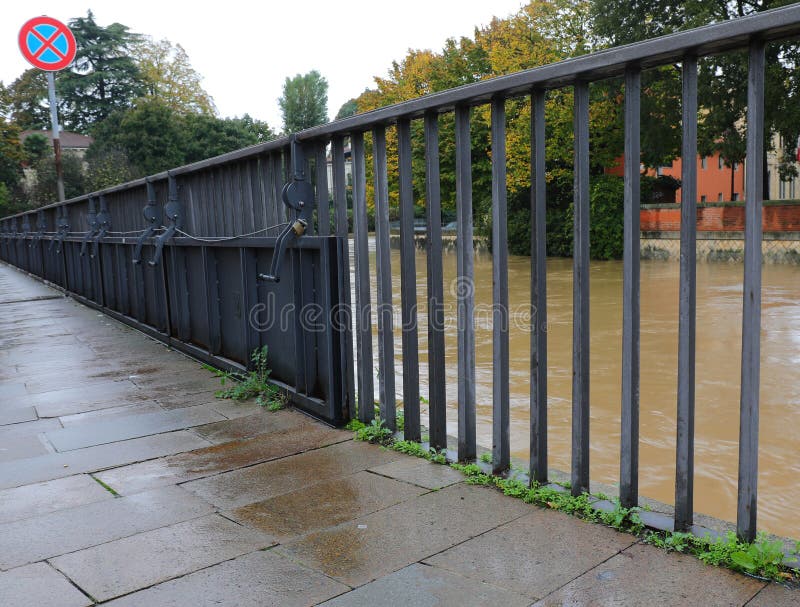 Movable Floodgate Installed in the Bridge Railing Stock Image - Image ...