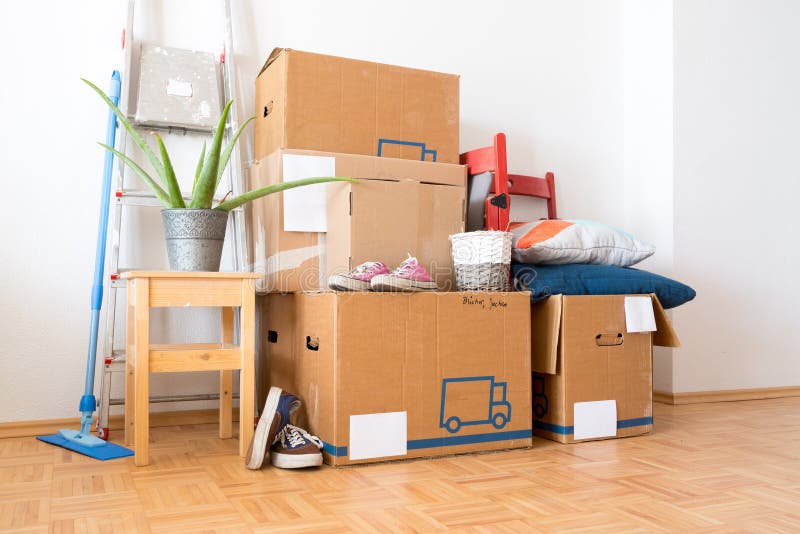 Move. Cardboard Boxes, Cleaning Things and Stuff for Moving into a New ...